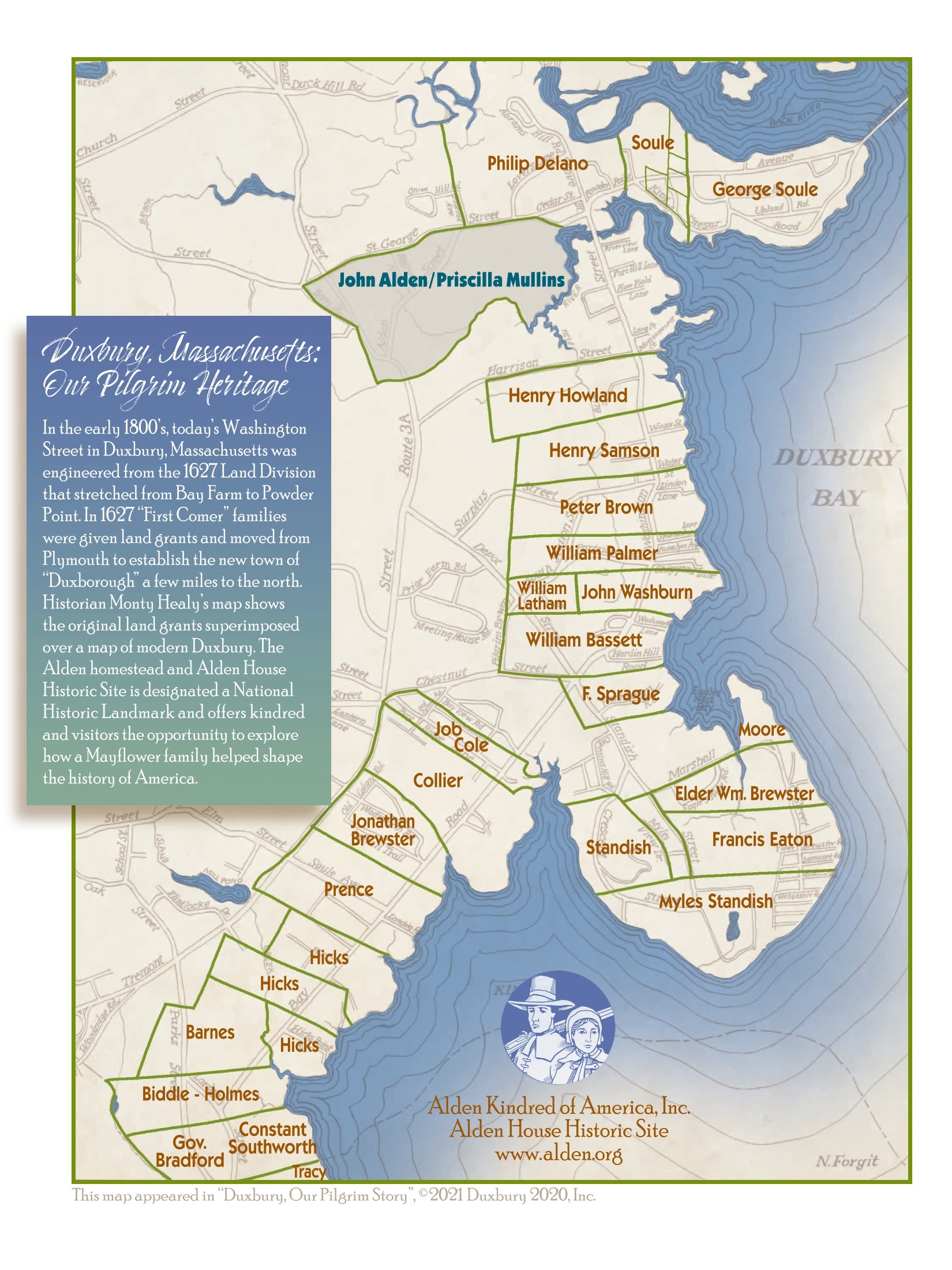 New! Duxbury Land Division Map 1627 | Alden Kindred of America